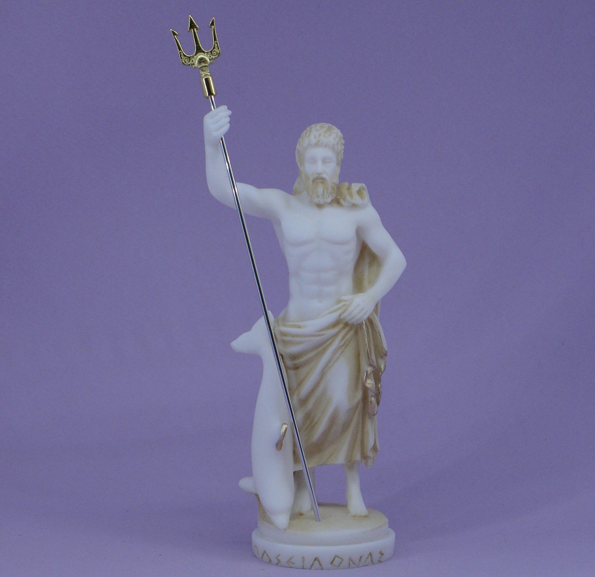 Poseidon standing with trident and dolphin - eStatueShop