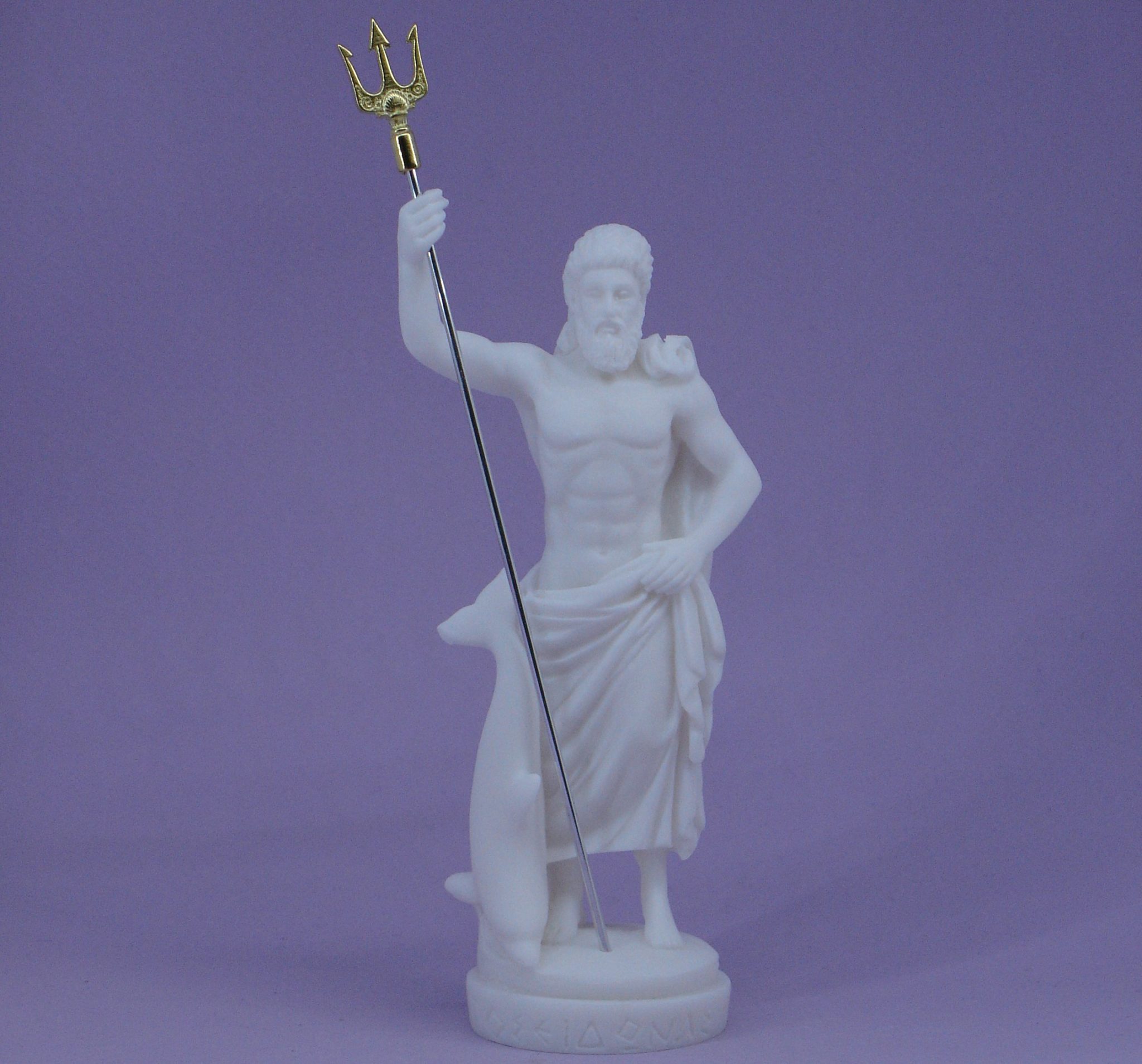 Poseidon standing with trident and dolphin - eStatueShop