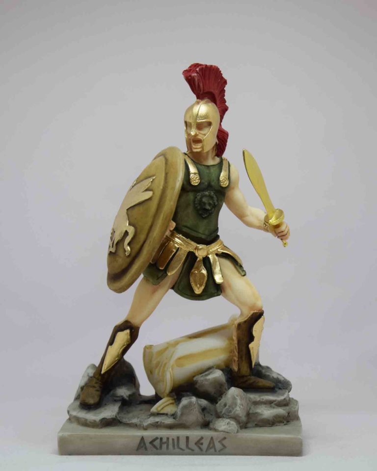 Achilles statue in fighting position made of Alabaster - eStatueShop