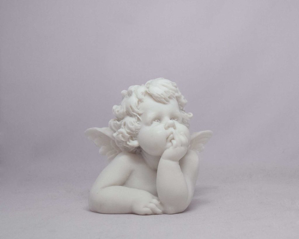 Little Angel thinking statue made of Alabaster - eStatueShop